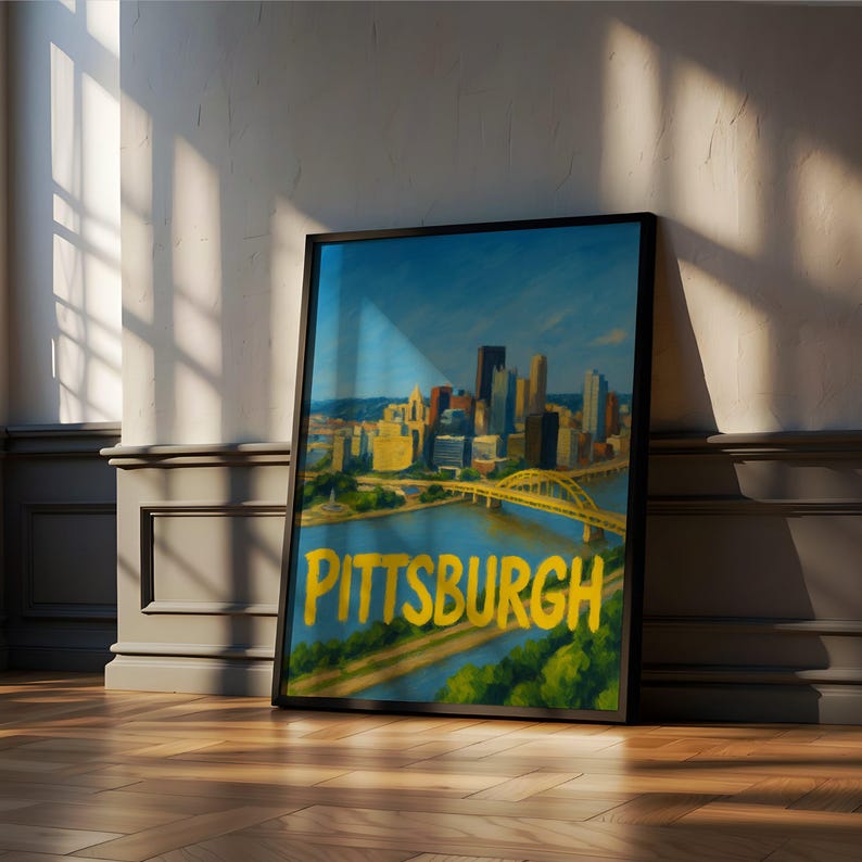Pittsburgh Poster – Golden Triangle Skyline Wall Art, Three Rivers View ...