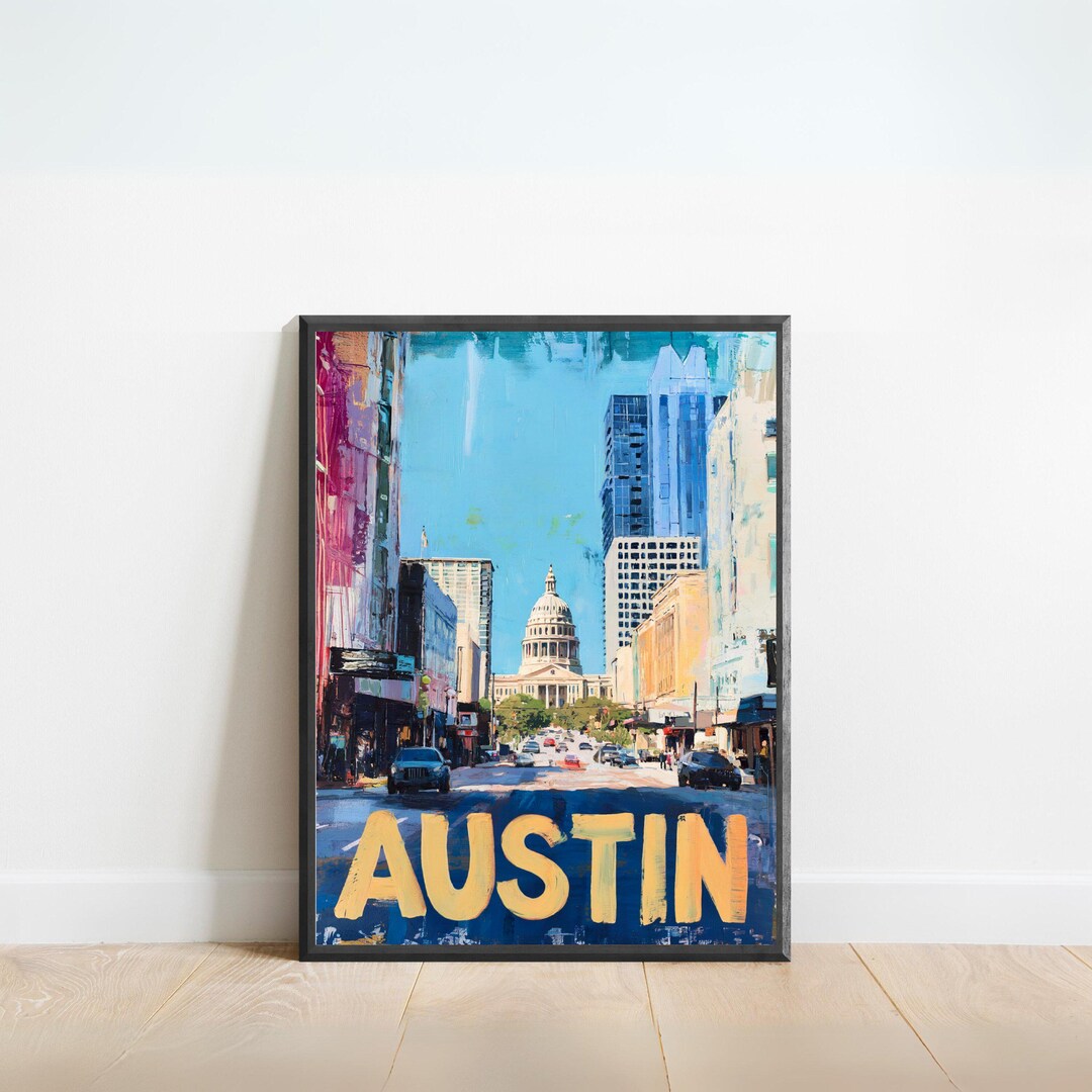Austin Poster - Abstract Travel Art Print, Modern Wall Decor, Bold ...