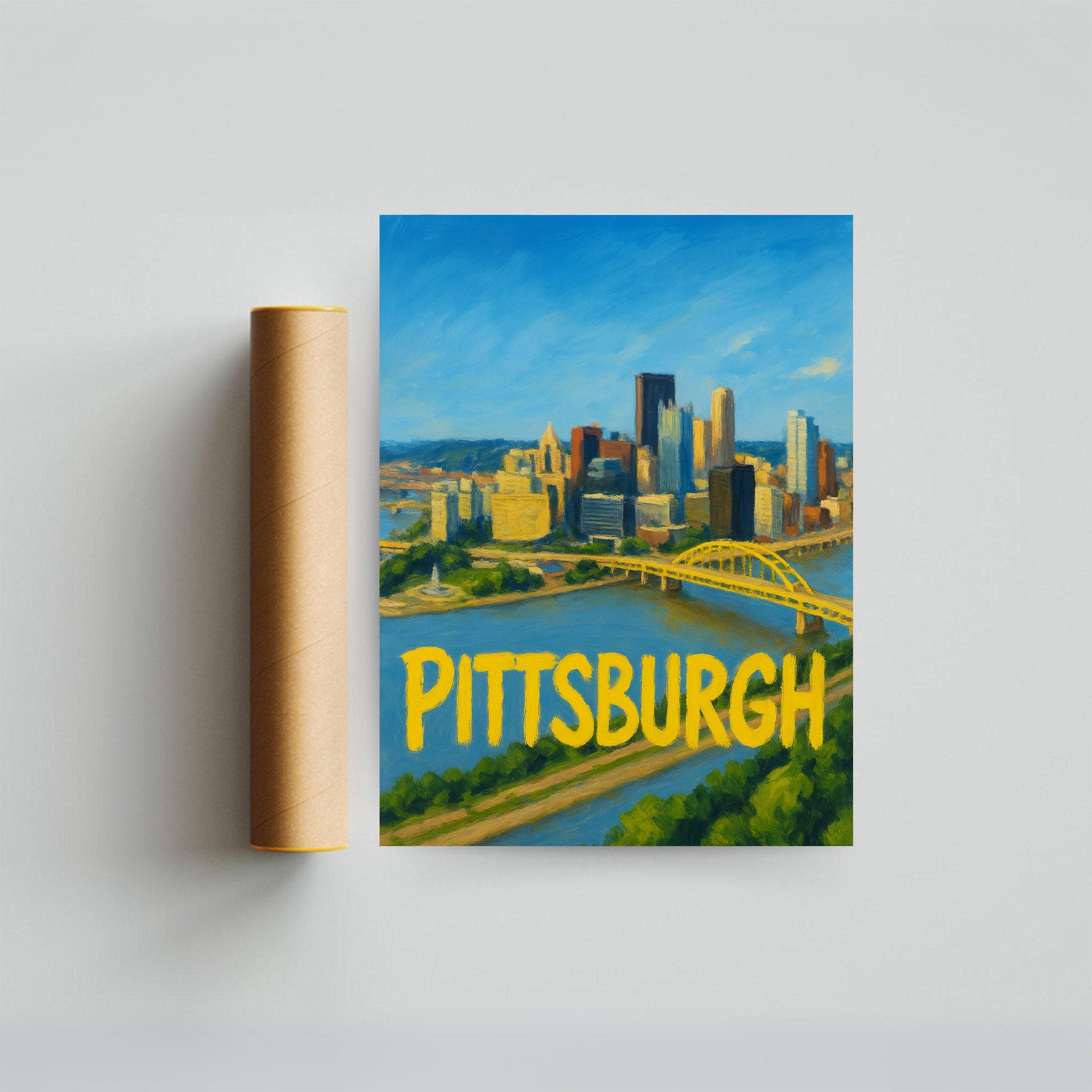 Pittsburgh Poster – Golden Triangle Skyline Wall Art, Three Rivers View ...