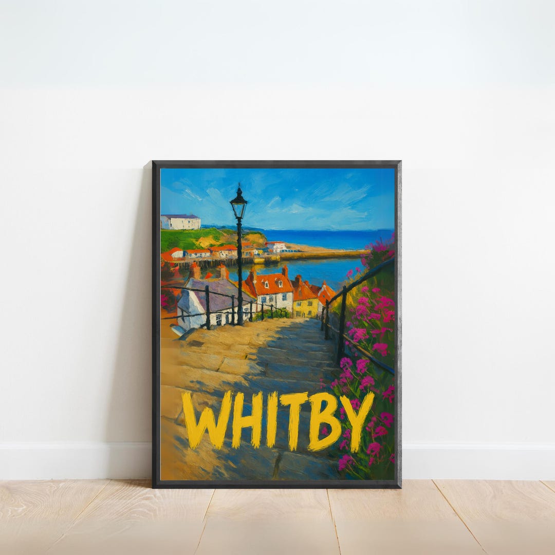 WHITBY Poster – Yorkshire Coast Wall Art Print, Seaside Staircase ...