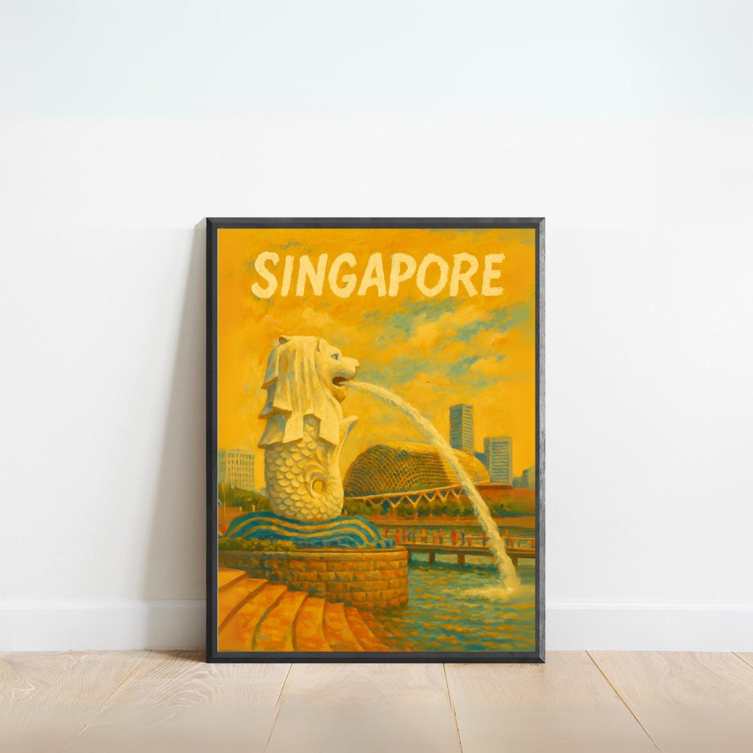 Singapore Poster – Merlion Park Art Print, Iconic Landmark Travel Wall ...