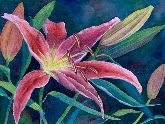 Lily Original Watercolor Painting Flowers 9x12 Inches - Etsy