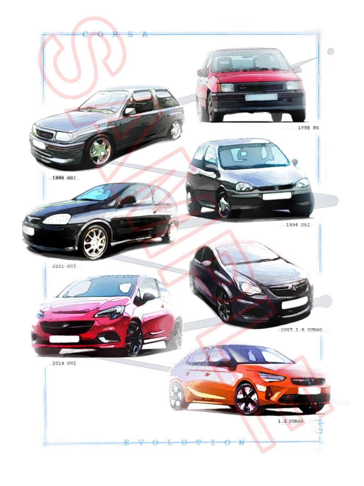 VAUXHALL OPEL Corsa EVOLUTION Sketch Art Greetings Card - Etsy