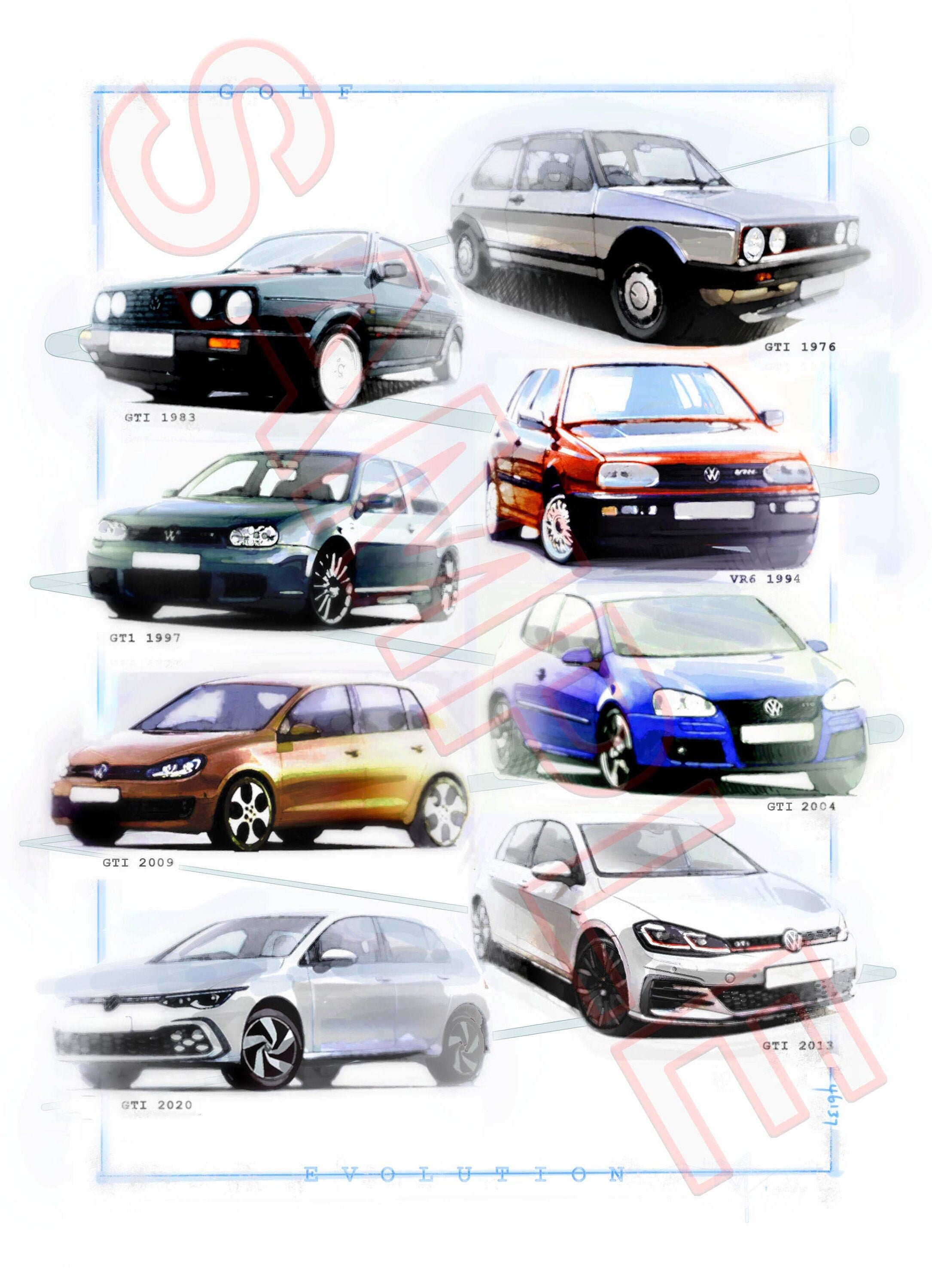 VW GOLF EVOLUTION Sketch Art Greetings Card - Etsy UK