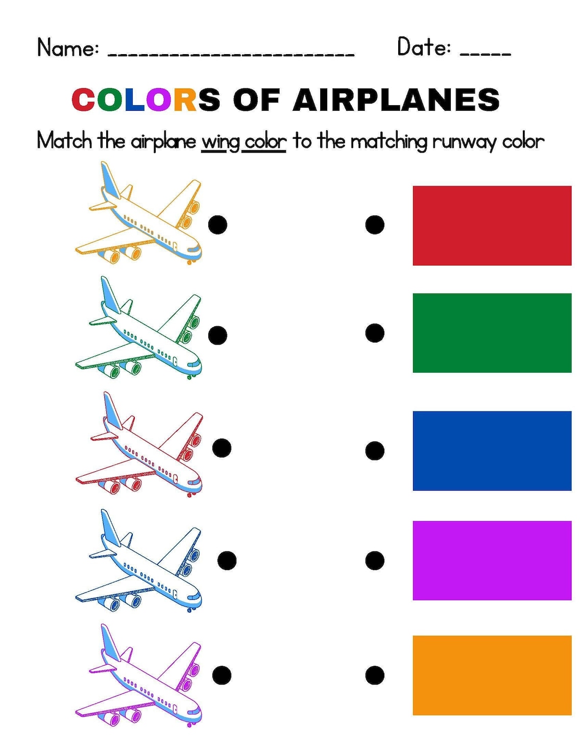 Airplane Color Match Game for Kids - Fun Learning Activity - Etsy