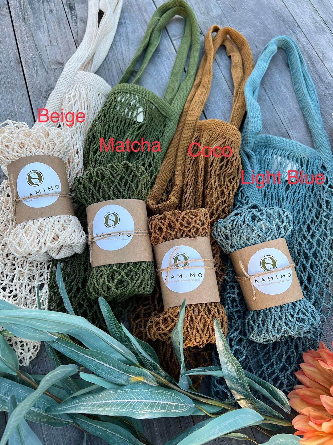 4 Foldable Lightweight Market Bag, Fishnet Reusable Cotton Tote Bags ...