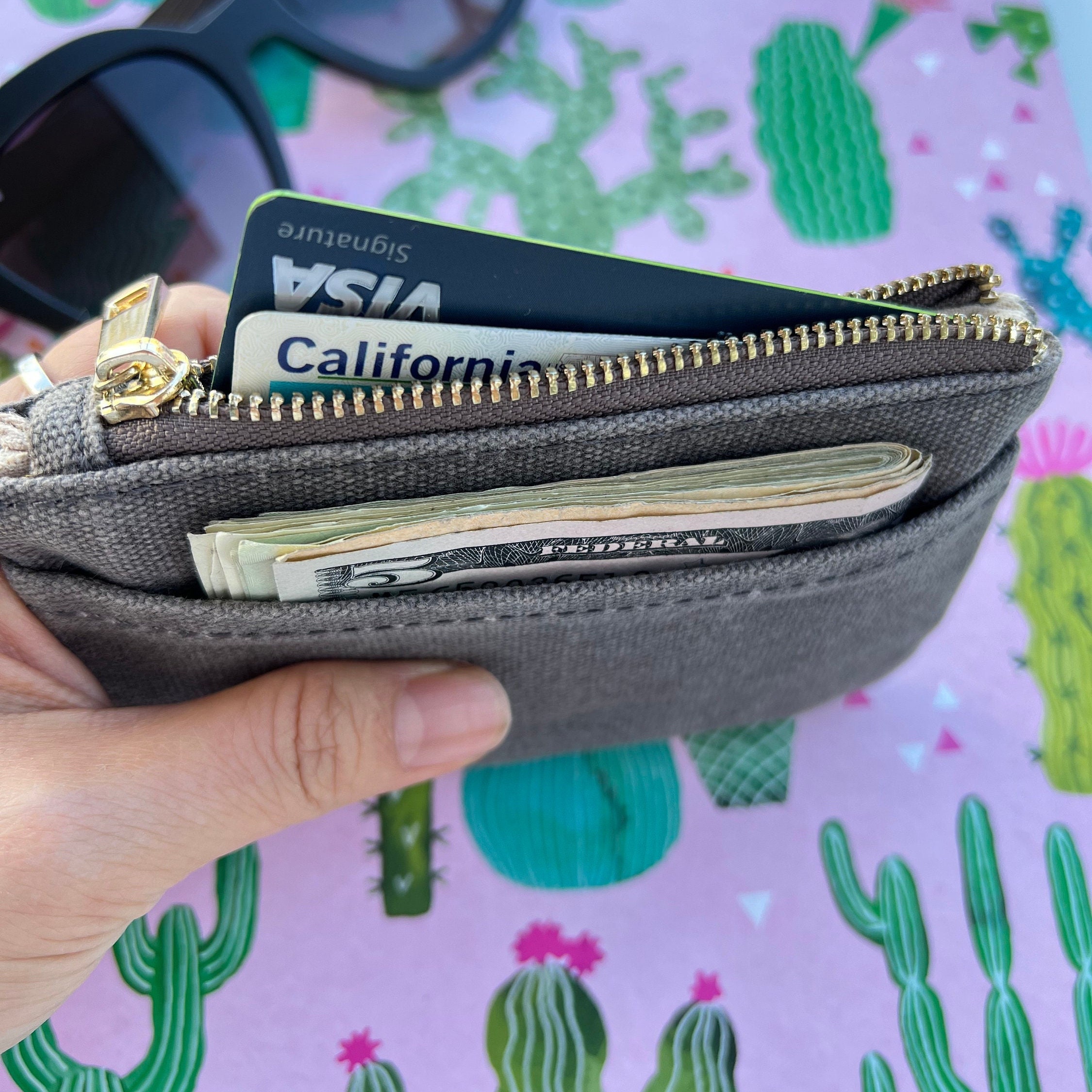 Grey Pouch Waxed Canvas Small Pouch With Zipper Pouch With - Etsy