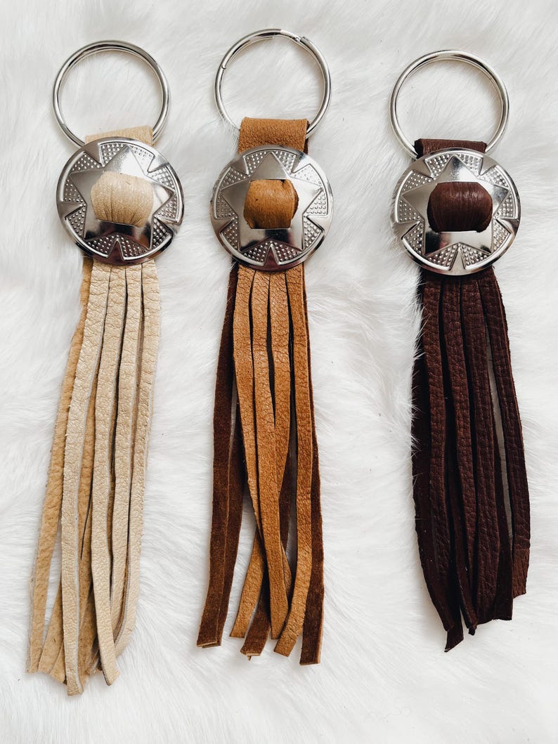Western Concho Leather Fringe Key Ring - Etsy