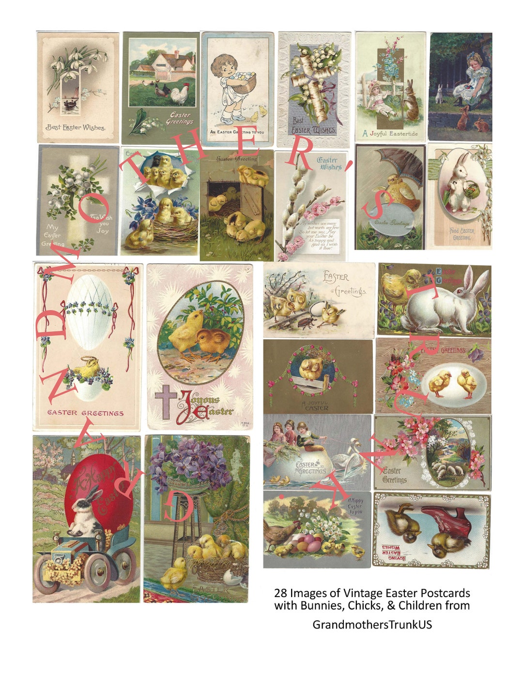 Vintage Easter Printables, 28 Easter Postcards, [instant Digital ...