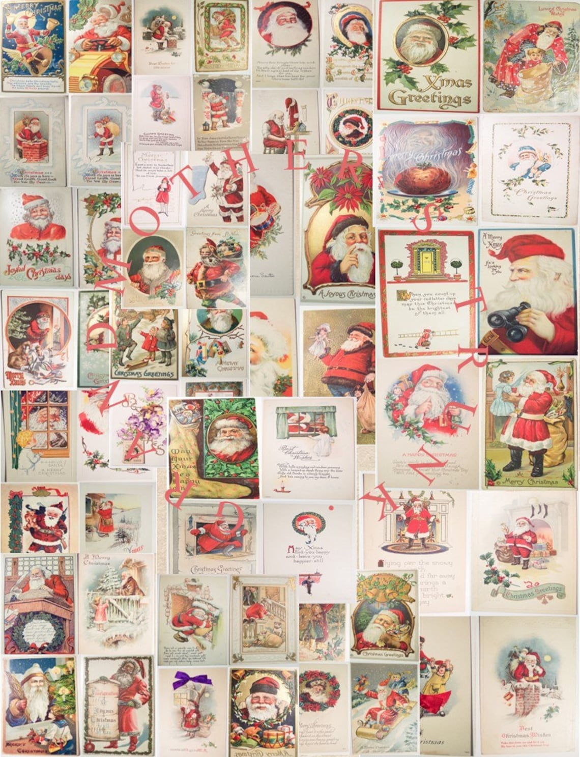 60 Vintage Santa Postcards [instant Digital Download] | Fun Retro Santa ...
