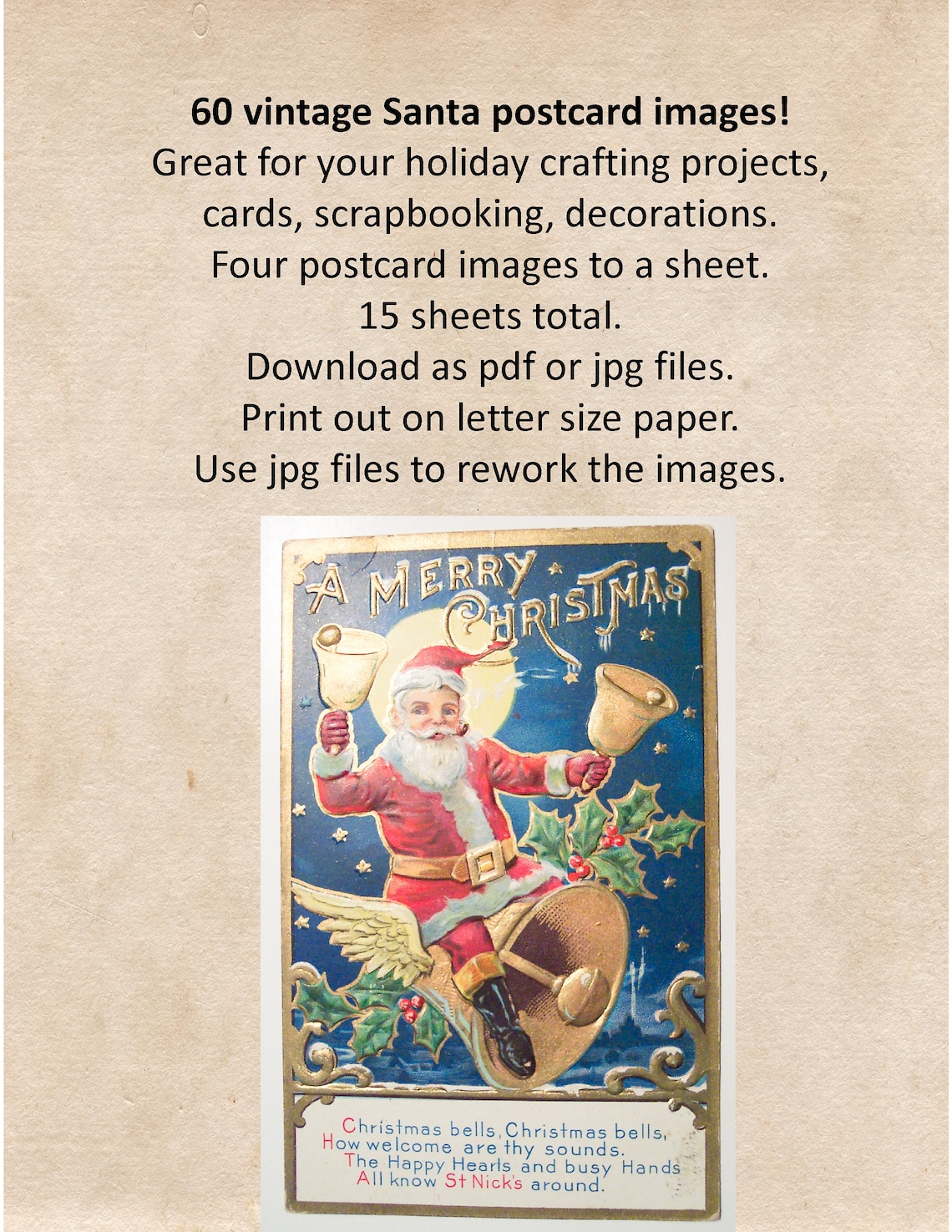 60 Vintage Santa Postcards [instant Digital Download] | Fun Retro Santa ...