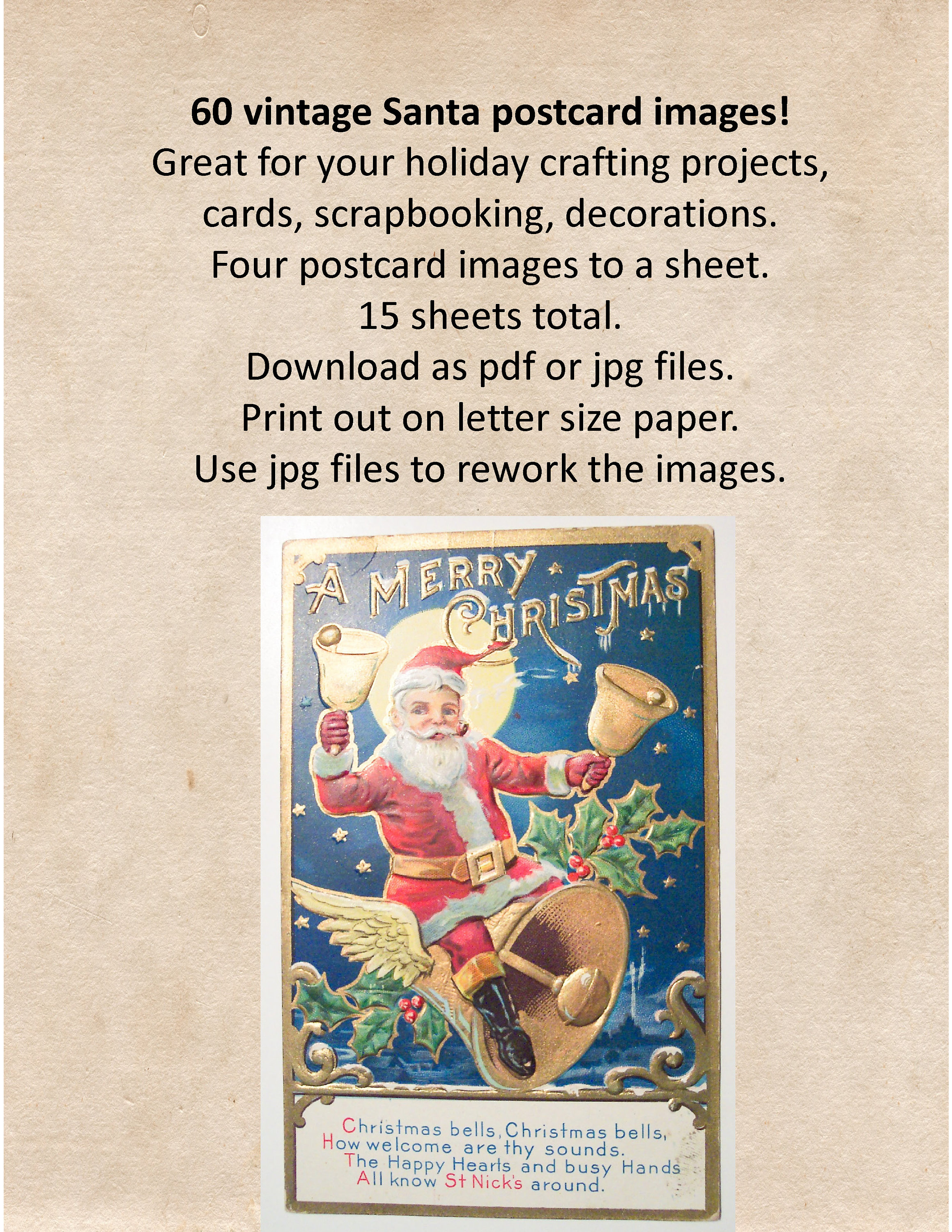 60 Vintage Santa Postcards [instant Digital Download] | Fun Retro Santa ...