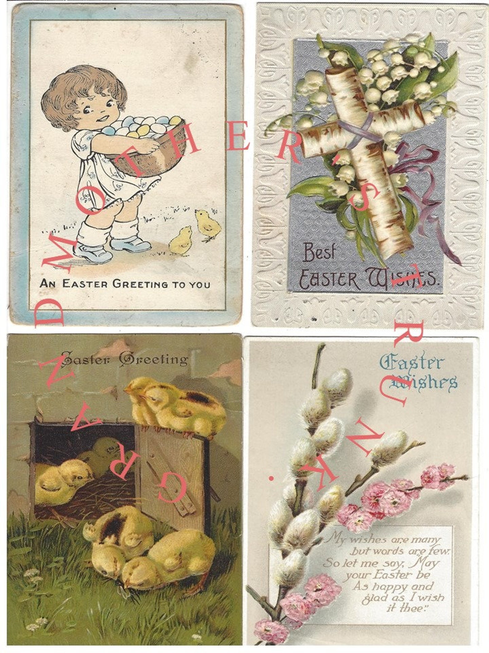 Vintage Easter Printables, 28 Easter Postcards, [instant Digital ...