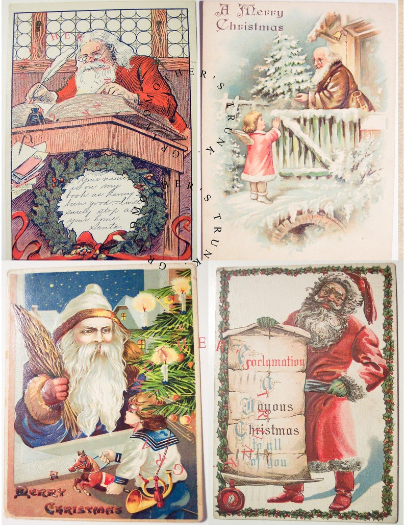 60 Vintage Santa Postcards [instant Digital Download] | Fun Retro Santa ...