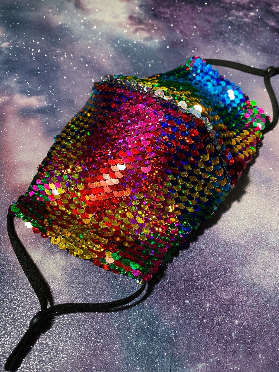 Rainbow Sequin Face Mask Sequin Face Covering Adjustable Straps and ...