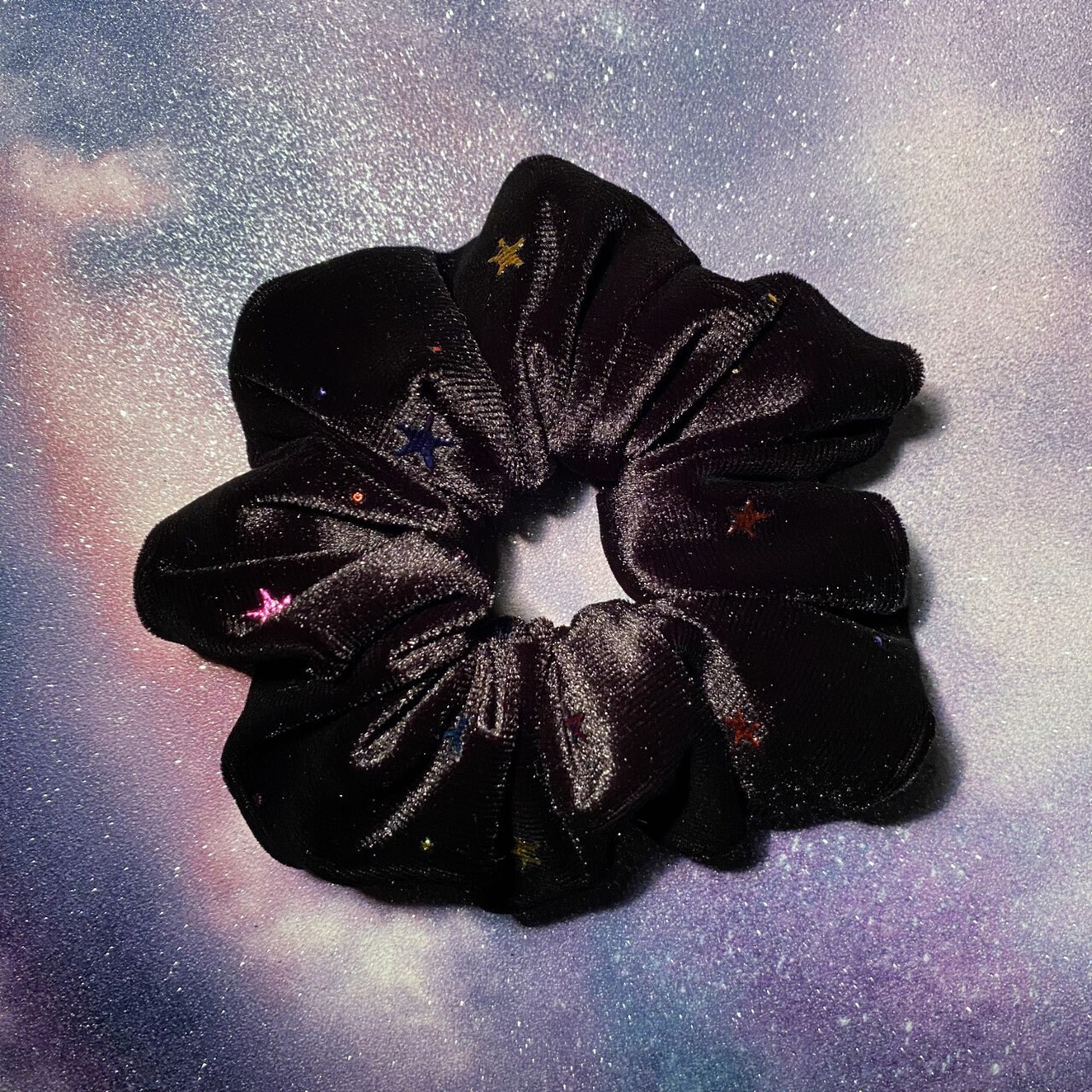 Cosmic Stars Black Velvet Scrunchie / Velvet Hair Scrunchie ...