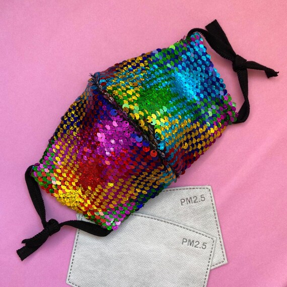 Rainbow Sequin Face Mask Sequin Face Covering Rainbow Mask | Etsy