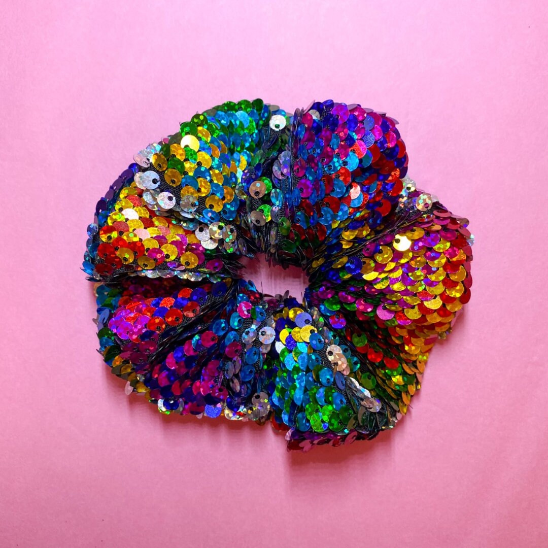 Rainbow Sequin Scrunchie | Sequin Scrunchie | Reversible Sequins ...