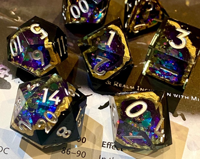 Maelstrom All New 'geode' Style 7 Piece Sharp Edge Dice Set Obsidian ...