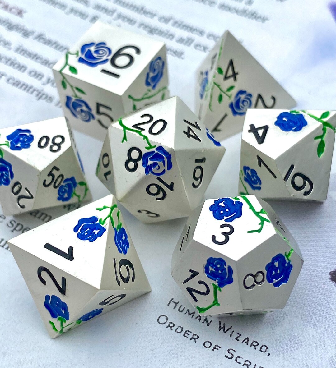 Mithril: Royal Solid Metal Floral Pattern 7 Piece Sharp Edge Dice Set ...