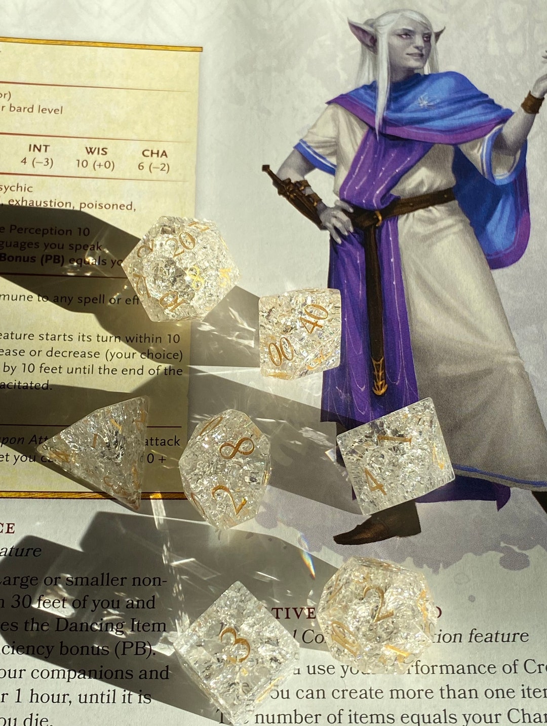 Simulacrum Elegant Real Glass Full 7 Piece Dice Set Prismatic Cracked ...