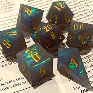 Moonbeam Frosty Matte Opal Sharp Edge Resin Dice Set Prismatic ...