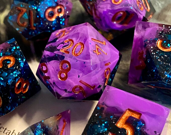 Teleport NEW Cosmic Swirled Violet Smoke/black/glitter Sharp Edge Dice ...
