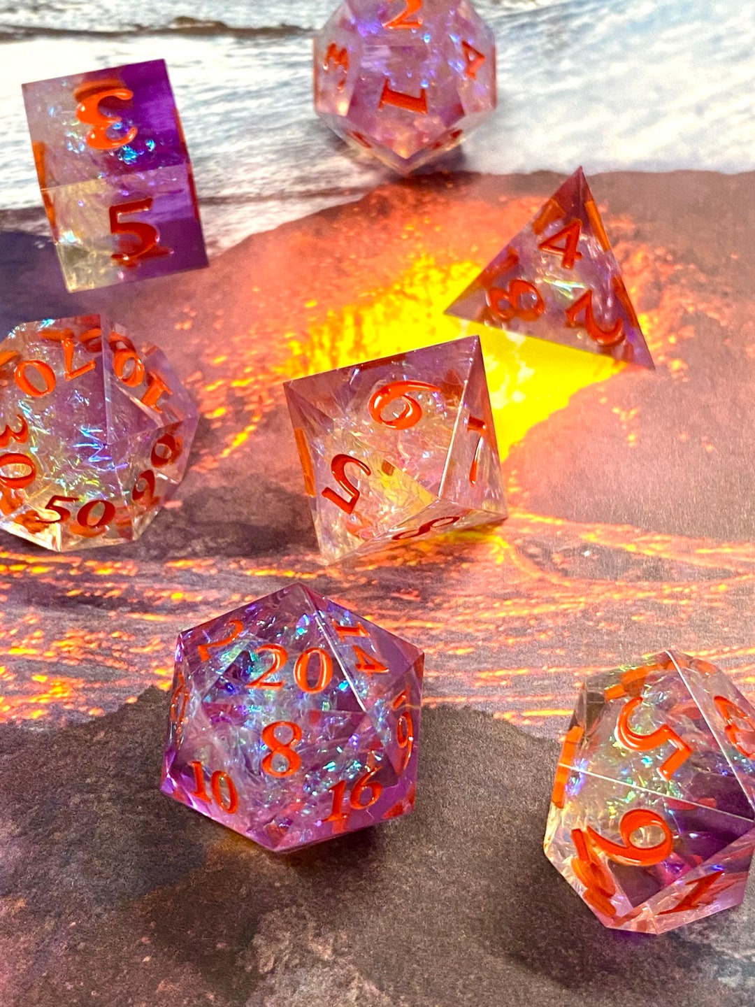 Radiance Prismatic Pink/translucent Sharp Edge 7 Piece Dice Set Pink ...