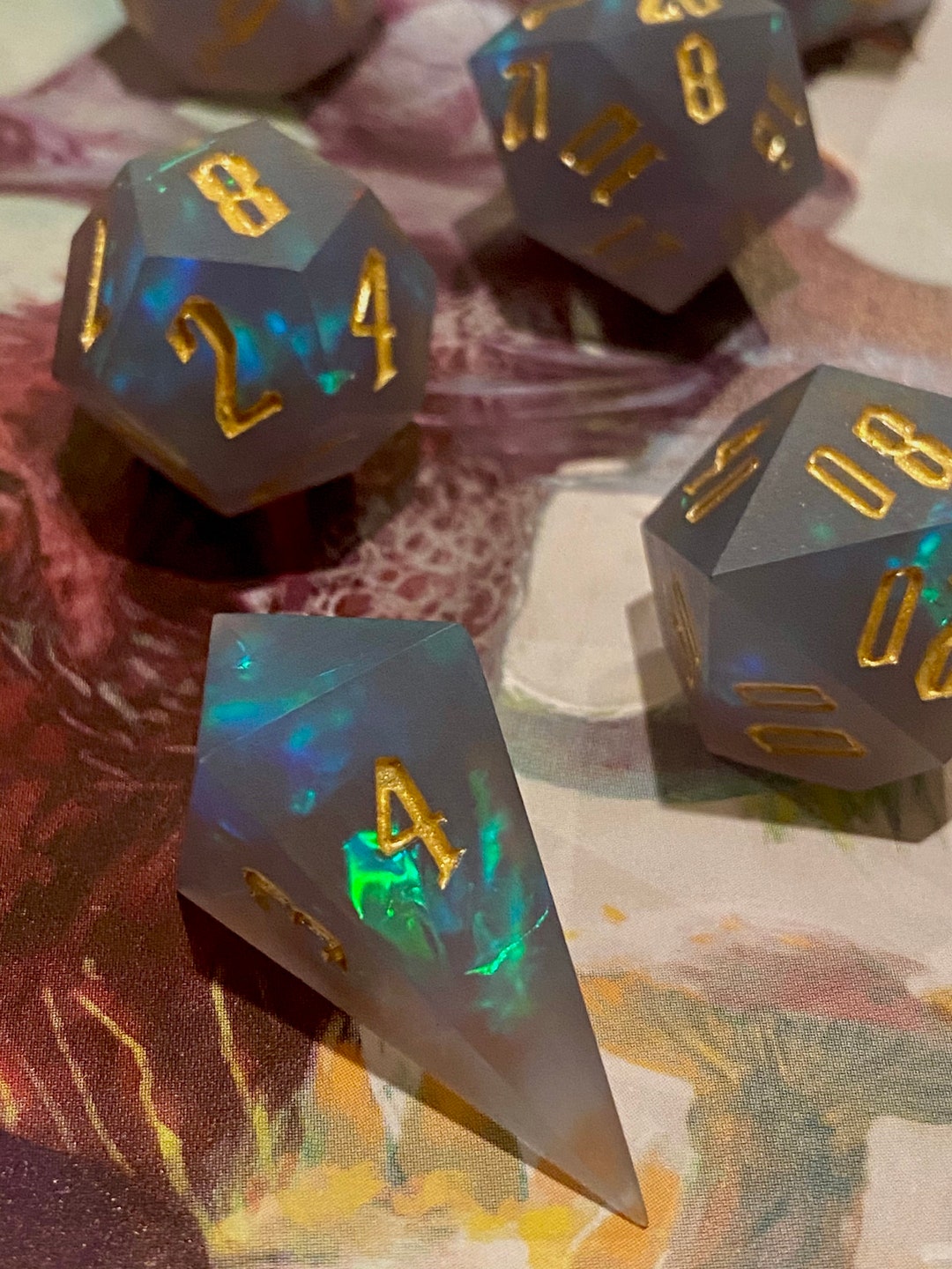 Moonbeam Frosty Matte Opal Sharp Edge Resin Dice Set Prismatic ...