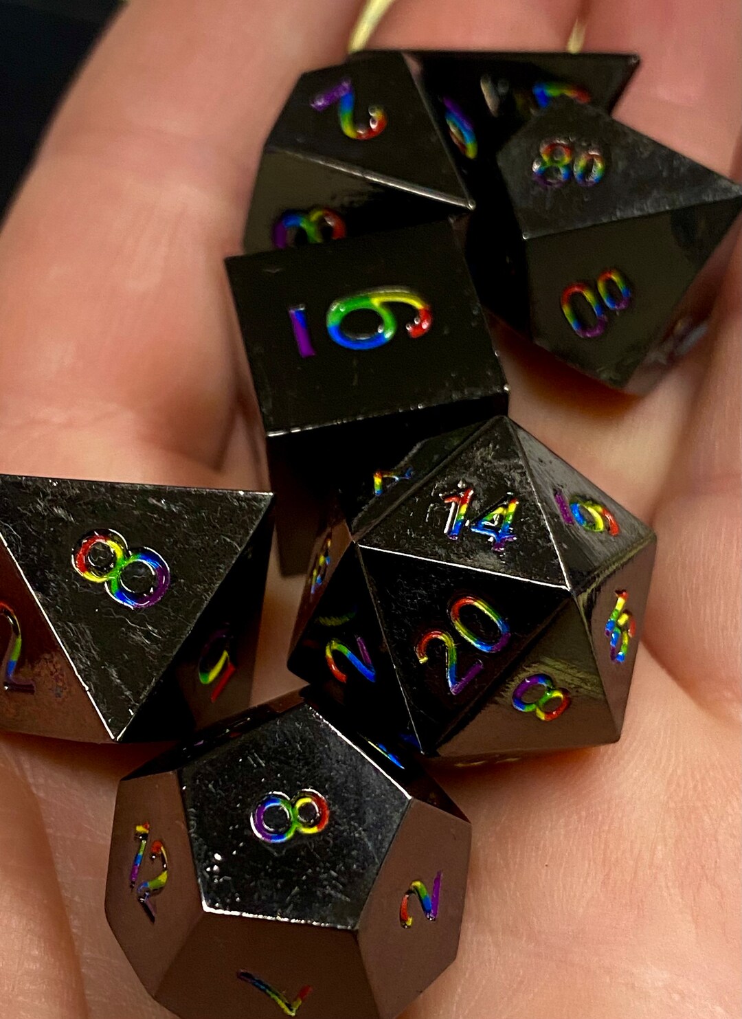 Mithril: Prism Solid Metal Dark Sharp Edge 7 Piece Sharp Edge Dice Set ...