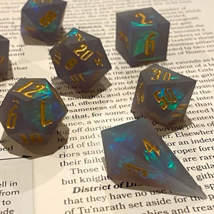Moonbeam Frosty Matte Opal Sharp Edge Resin Dice Set Prismatic ...