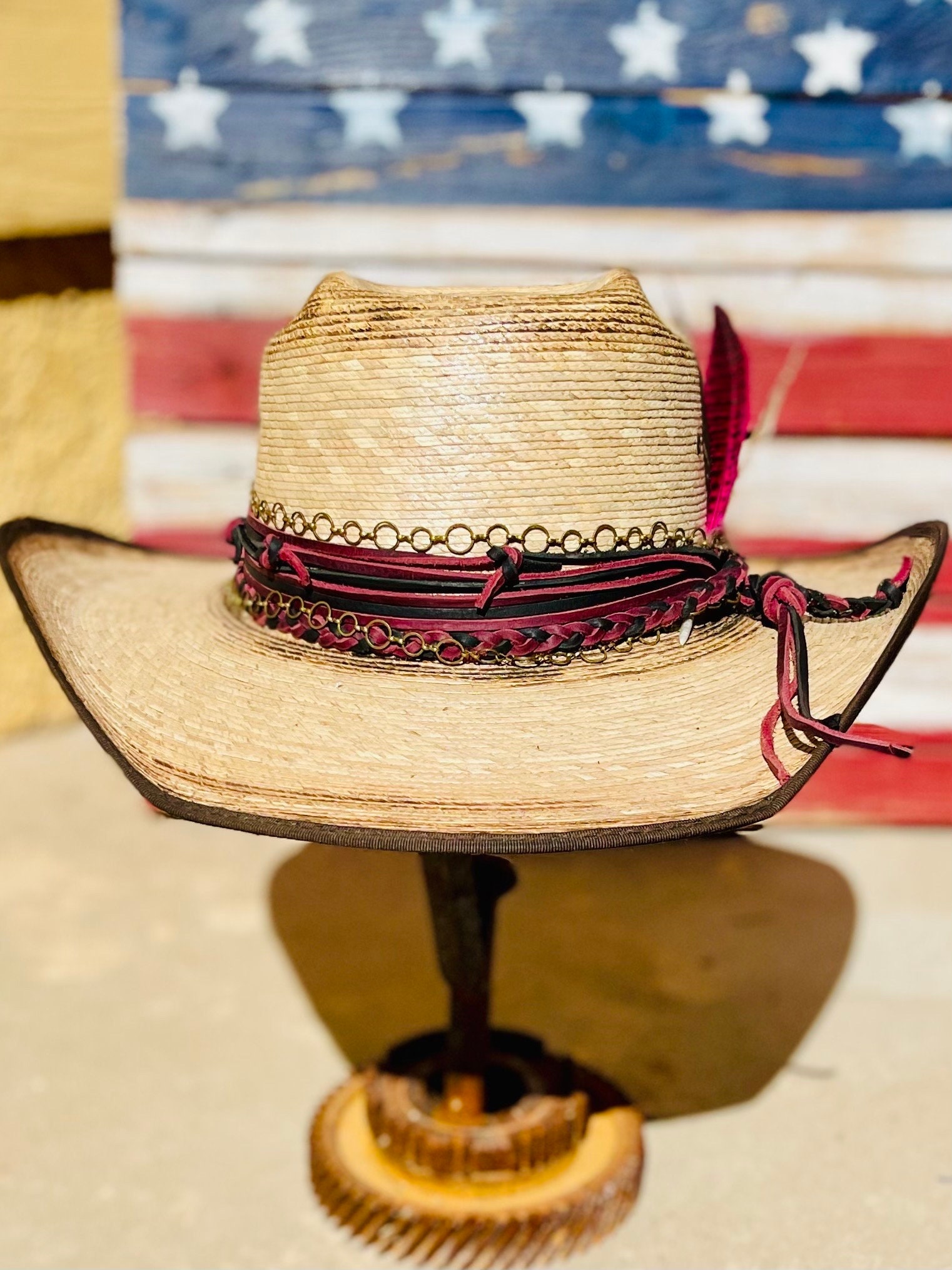 American Hat Makers Palm Cowboy Hat With Purple & Black Leather Hat ...