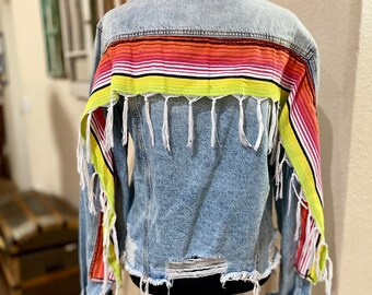 Custom Rhinestone Fringe Denim Jacket - Etsy