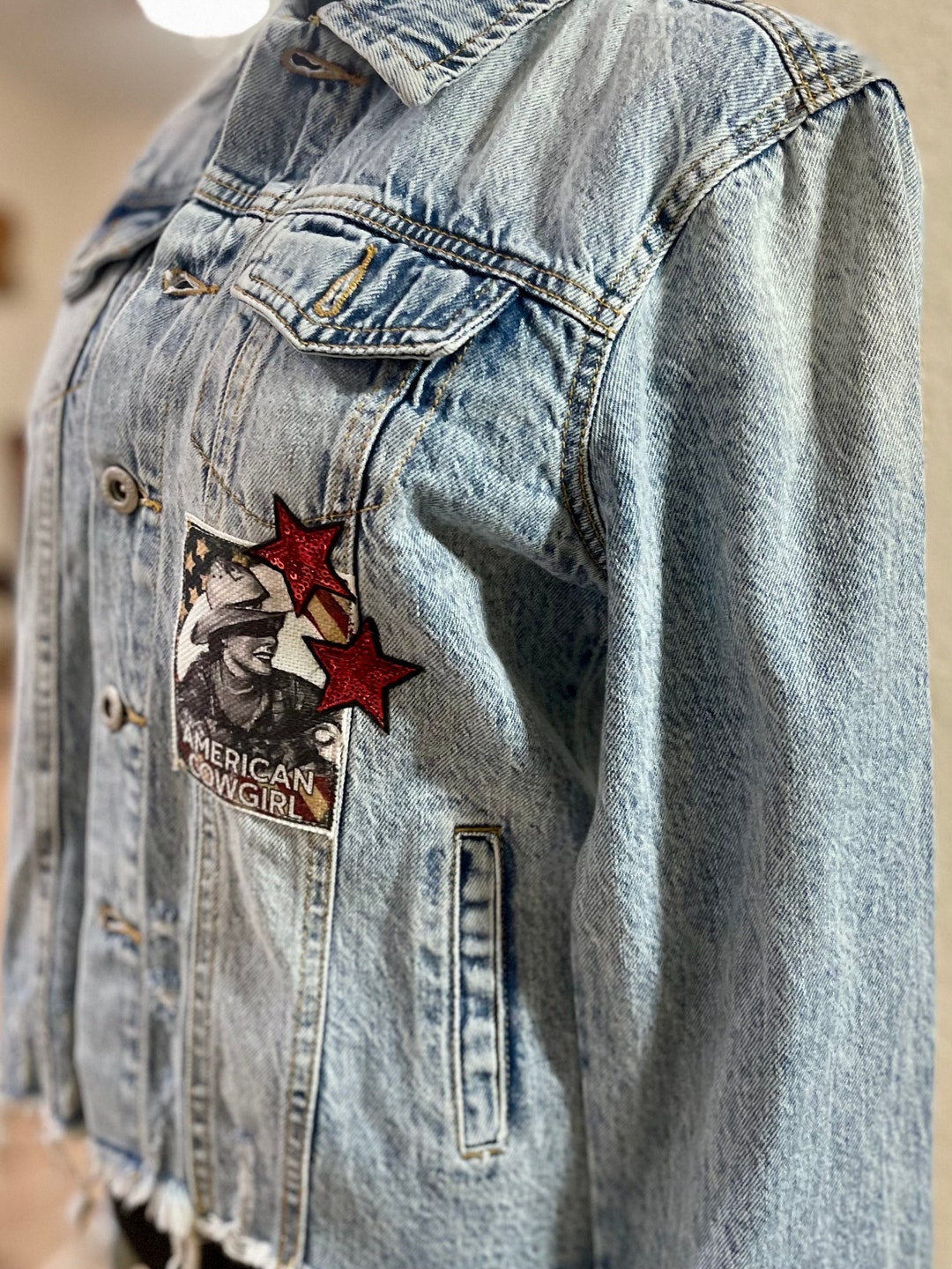 Destructed Denim Jacket - STAR Western Jacket , Size Sm - Etsy