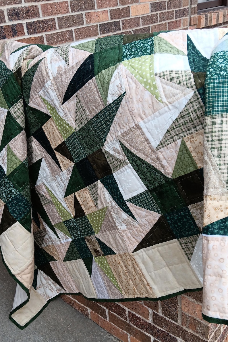 Bold Green Stars Throw Quilt 52" X 66" - Etsy