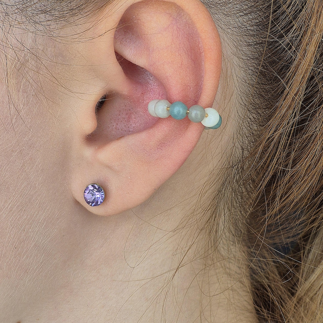 Ear Cuff Colorful Made of Amazonite Gemstone, Golden Ear Cuff, Stacking ...