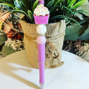 Cupcake Beaded Pen | Cupcake Pen | Baker Beaded Pen | Birthday Beaded ...