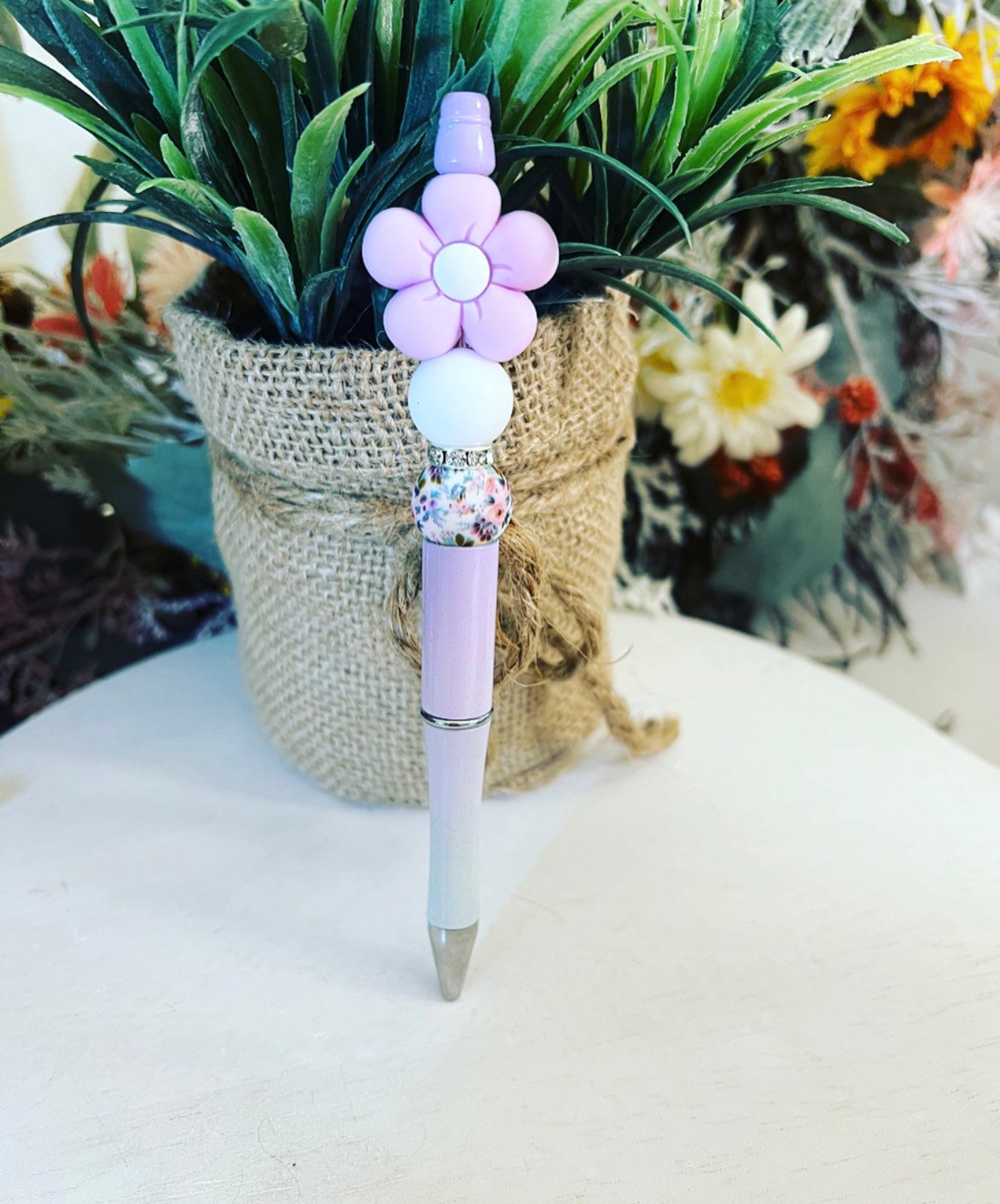 Flower Beaded Pen Flower Pen Flower Flower Lover Pen - Etsy