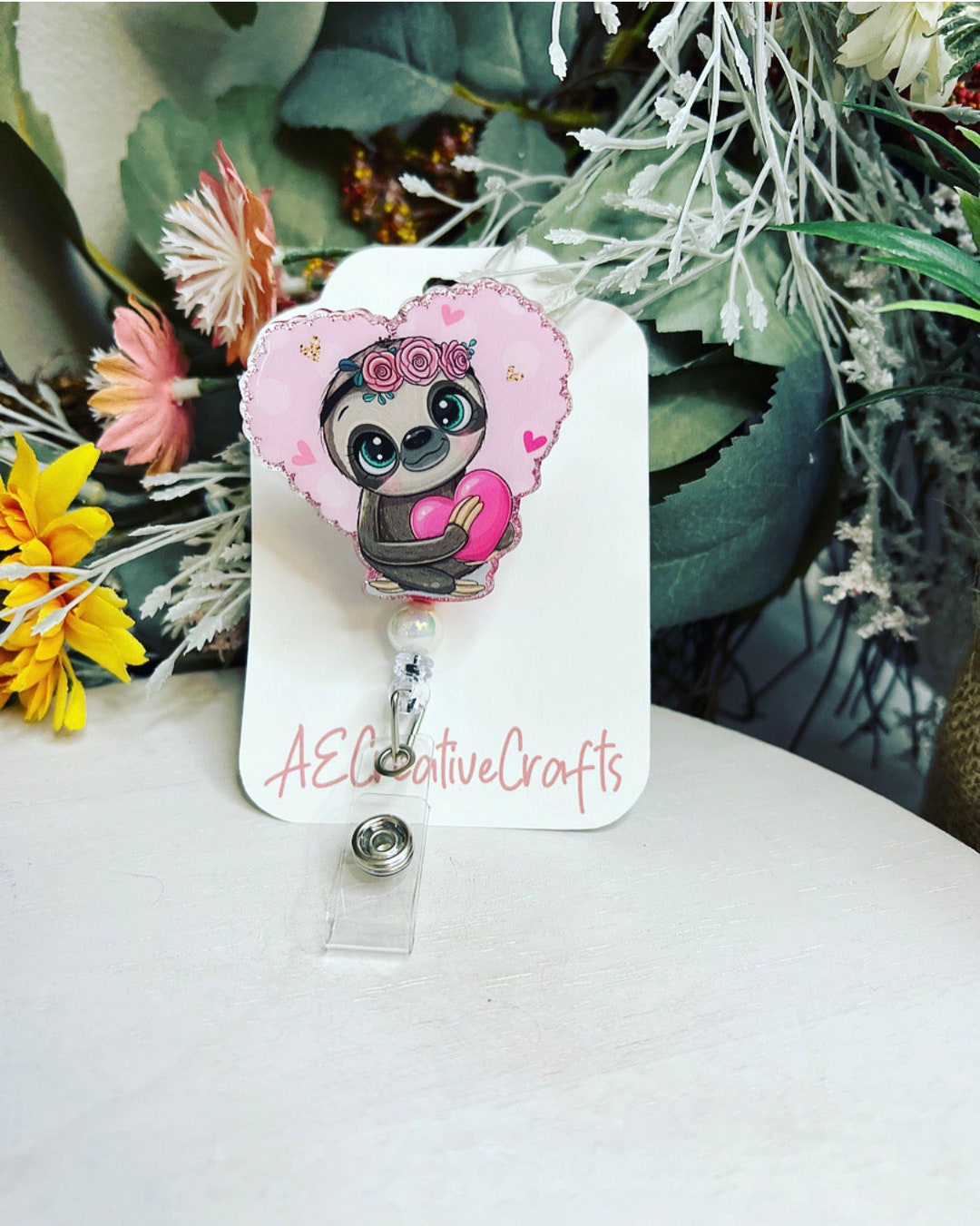 Sloth Badge Reel Sloth ID Holder Glitter Education Key Card Sloth Badge ...