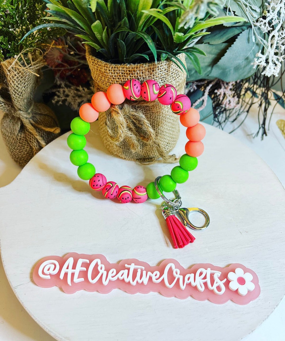 Watermelon Wristlet | Watermelon Keychain | Watermelon Beaded Wristlet ...