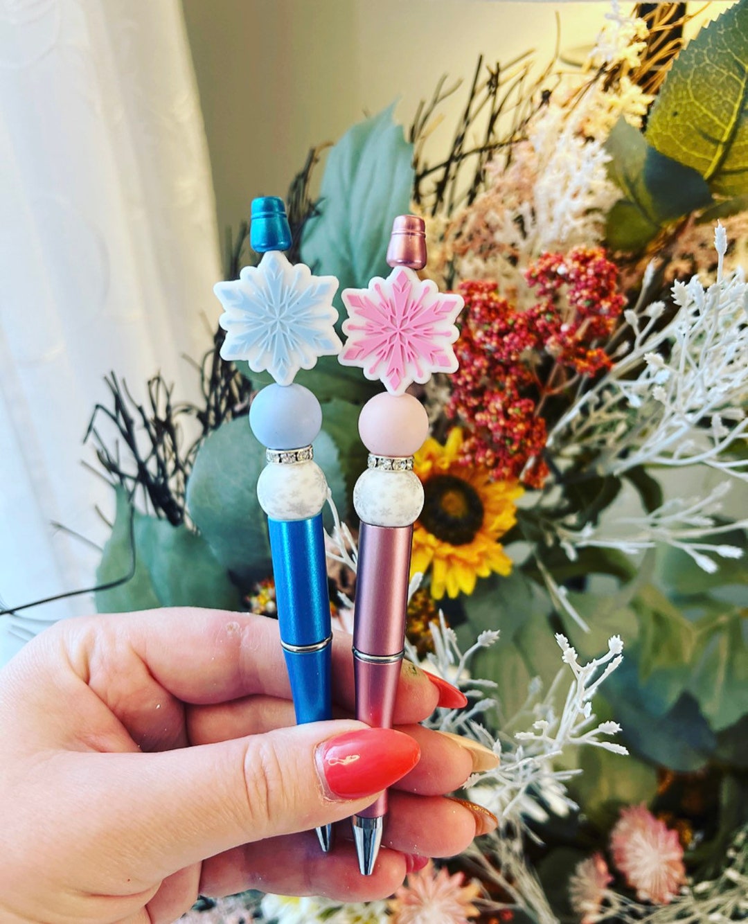 Snowflake Beaded Pen | Snowflake Pen | Snowflake | Winter Lover Pen ...