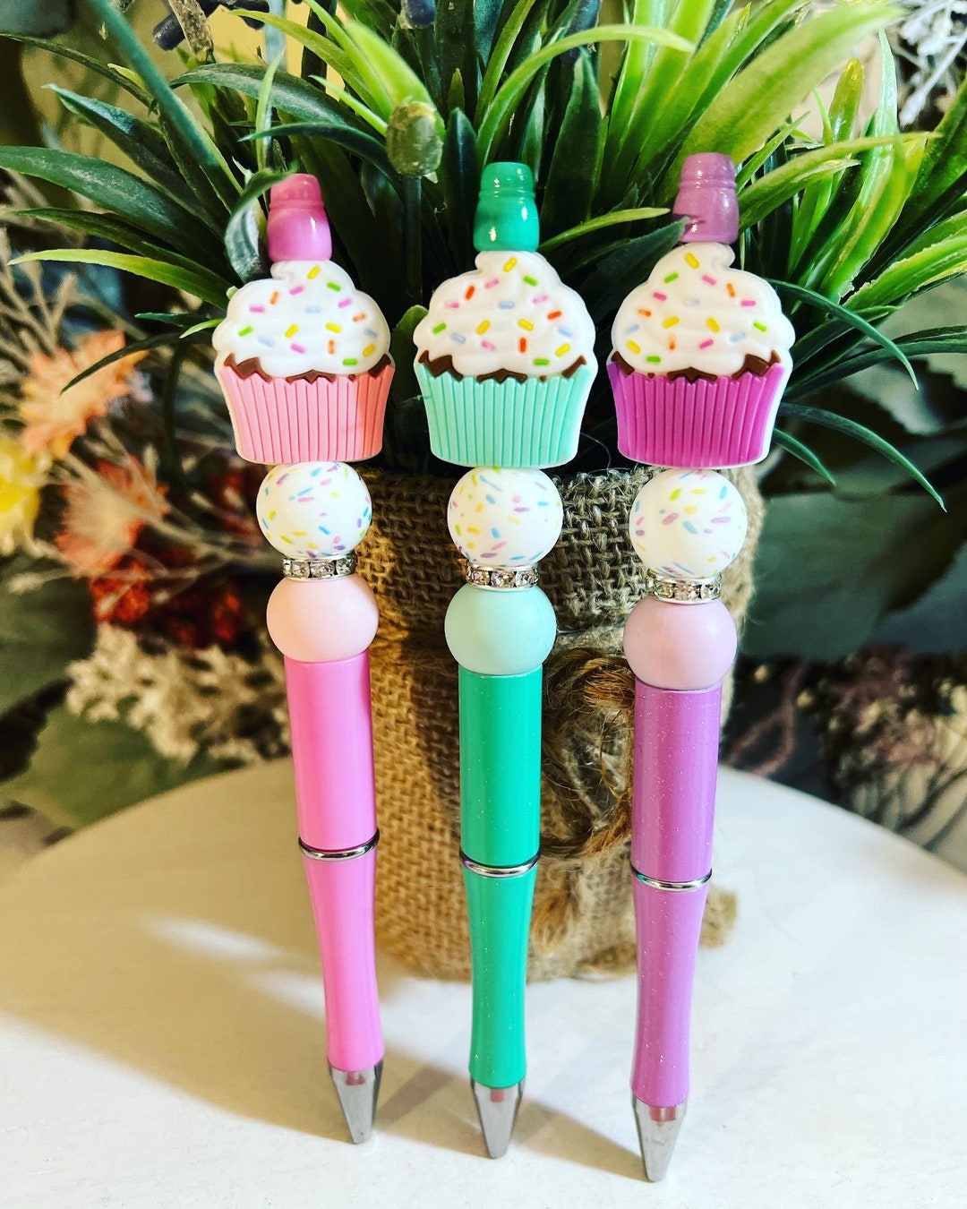 Cupcake Beaded Pen | Cupcake Pen | Baker Beaded Pen | Birthday Beaded ...