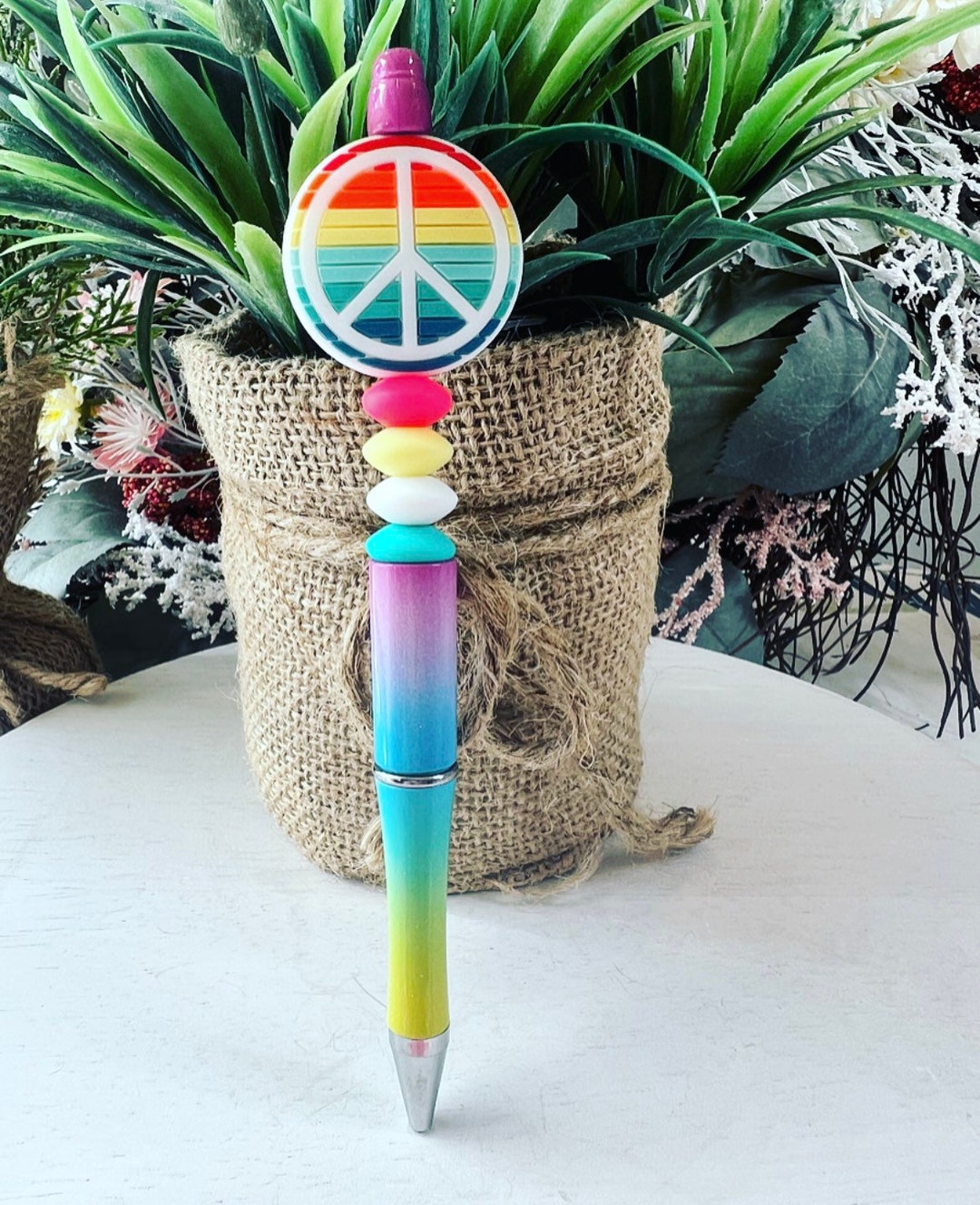 Peace Beaded Pen | Peace Pen | Peace Sign Pen | Colorful Pen | Hippie ...