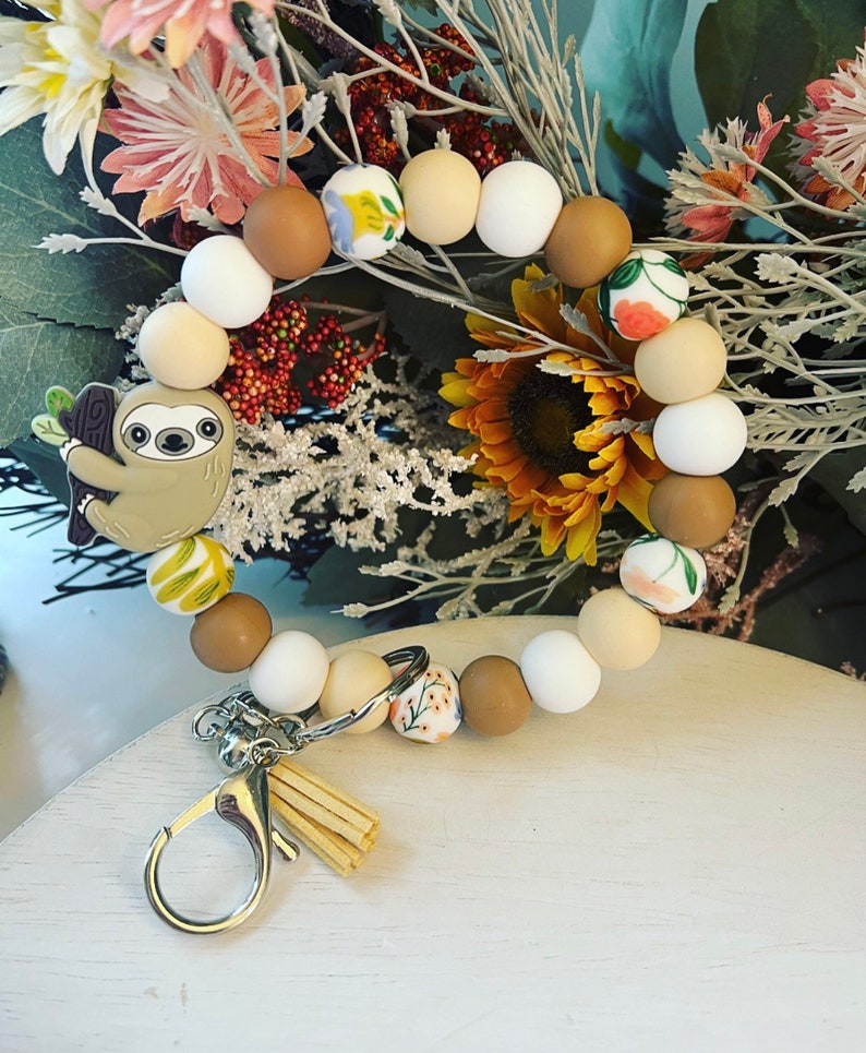Sloth Beaded Wristlet | Sloth Wristlet | Sloth Keychain Wristlet | Sloths | Beaded Wristlet ...