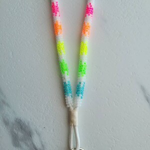 Striped Rainbow Neon Fade Native Beaded Lanyard - Etsy