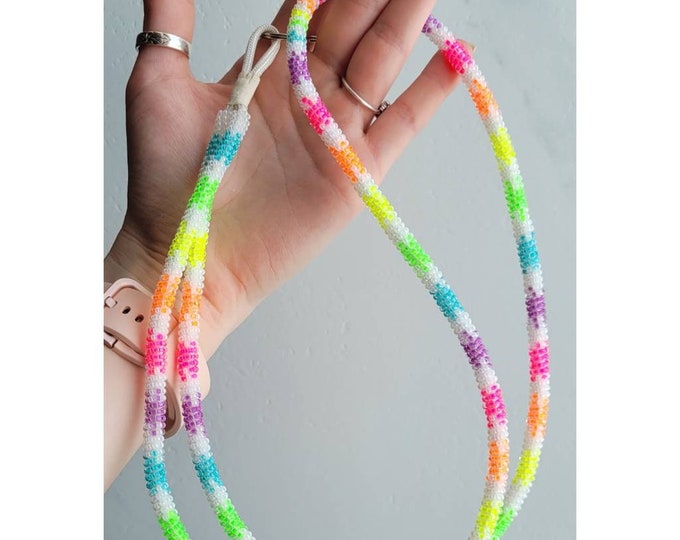 Striped Rainbow Neon Fade Native Beaded Lanyard - Etsy