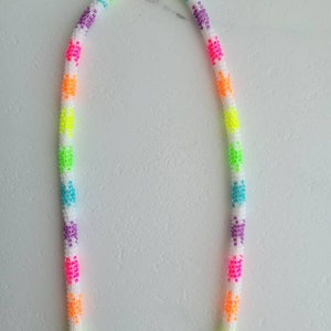 Striped Rainbow Neon Fade Native Beaded Lanyard - Etsy