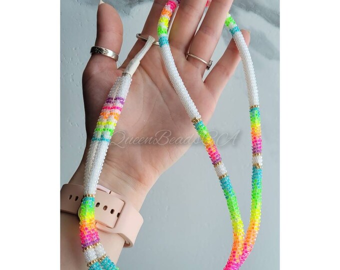Rainbow Neon Fade Native Beaded Lanyard - Etsy