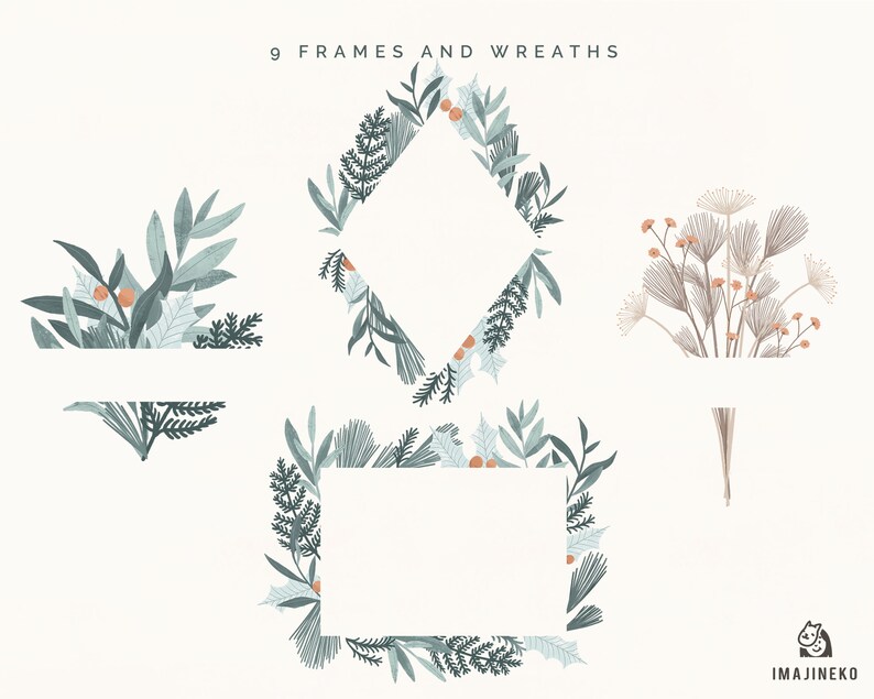 Winter Botanicals Clipart, Christmas Botanicals, Pine Leaf Clipart ...