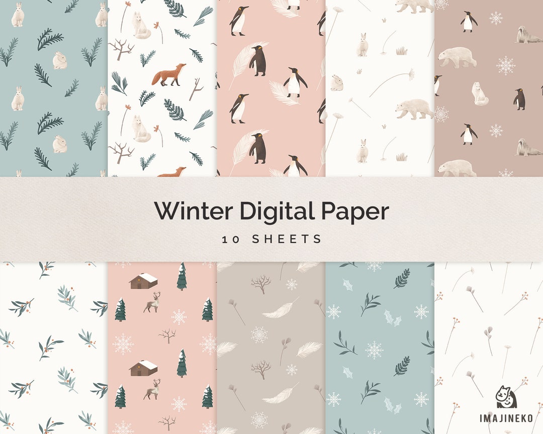 Winter Digital Paper, Winter Boho Scrapbook Paper, Christmas Boho ...